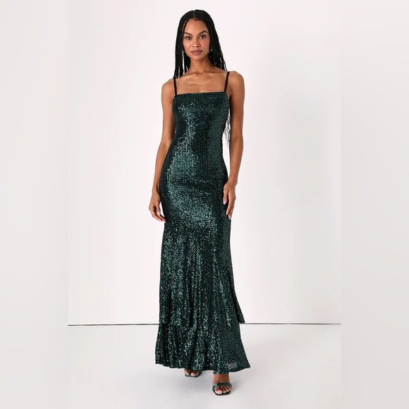 Lulus | Dresses | Lulus Emerald Green Ruffle Maxi Dress | Poshmark